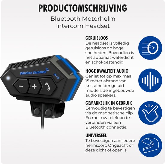 Draadloze Motorhelm Headset - Bluetooth Communicatiesysteem - Headset ...