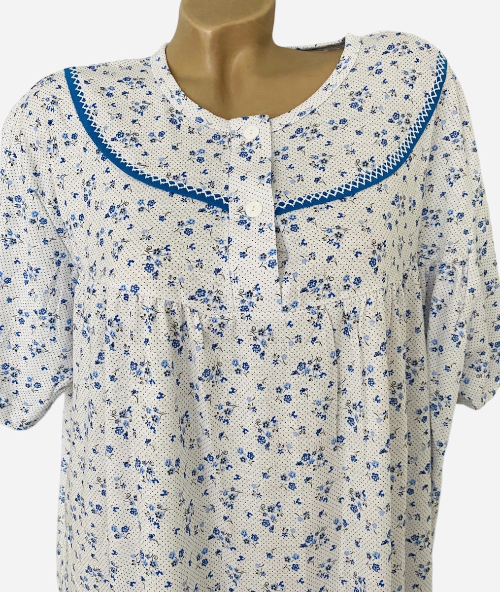 Dames Katoenen Nachthemd 120cm Grote Maten 2604 Bloemenprint 4xl Wit
