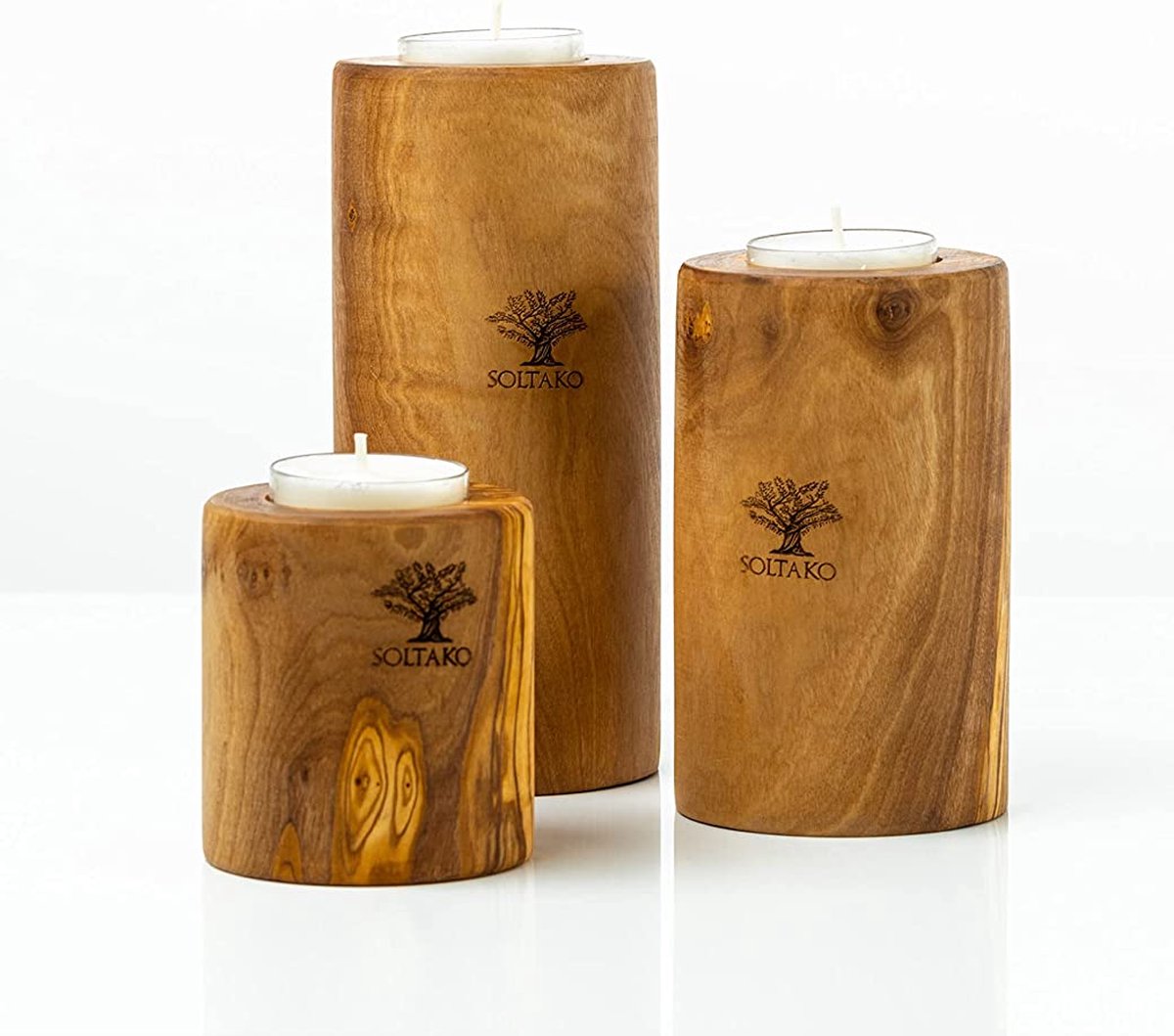 Hoogwaardige rustieke kandelaars van exclusief olijfhout set van 3 ...