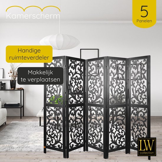 LW Collection Kamerscherm zwart hout - kamerschermen 5 panelen ...