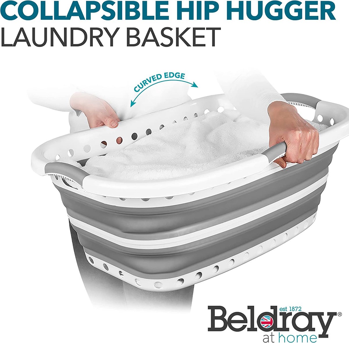 RESKO - Collapsible Hip Hugger Laundry Basket, Curved & Shaped To Fit ...