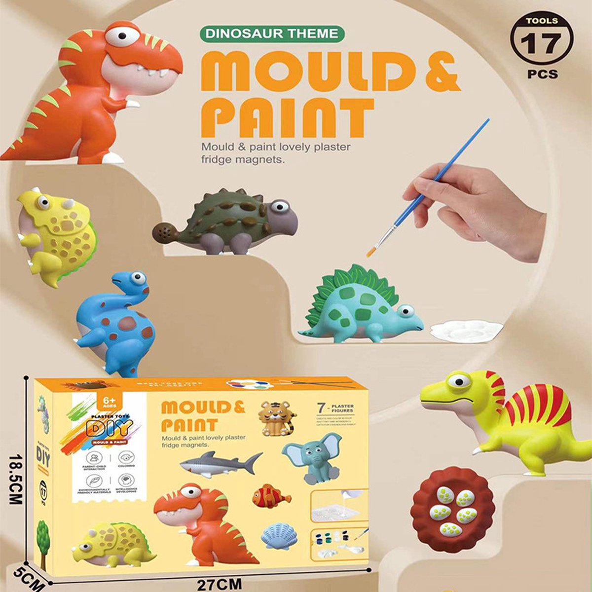 Dino's & Bos Dieren Mould & Paint 2 Dozen- 14 Gipsen Figuren- Maak je ...