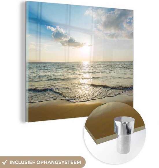 MuchoWow® Glasschilderij 90x90 cm - Schilderij acrylglas - Zee - Zomer - Strand - Foto... | bol