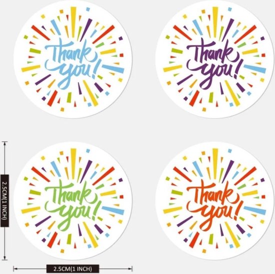 Rol met 500 kleurrijke Thank You stickers - 2.5 cm diameter - Dankje ...