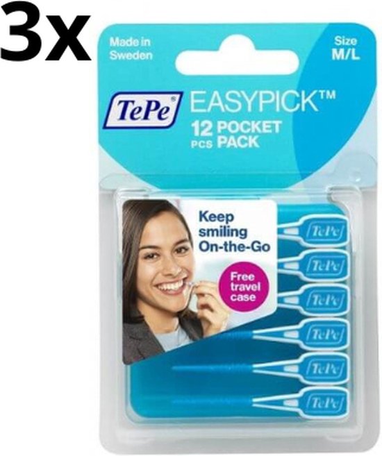 TePe Ragers EasyPick M/L Pocket Pack Turqoise - 3 x 12 stuks ...