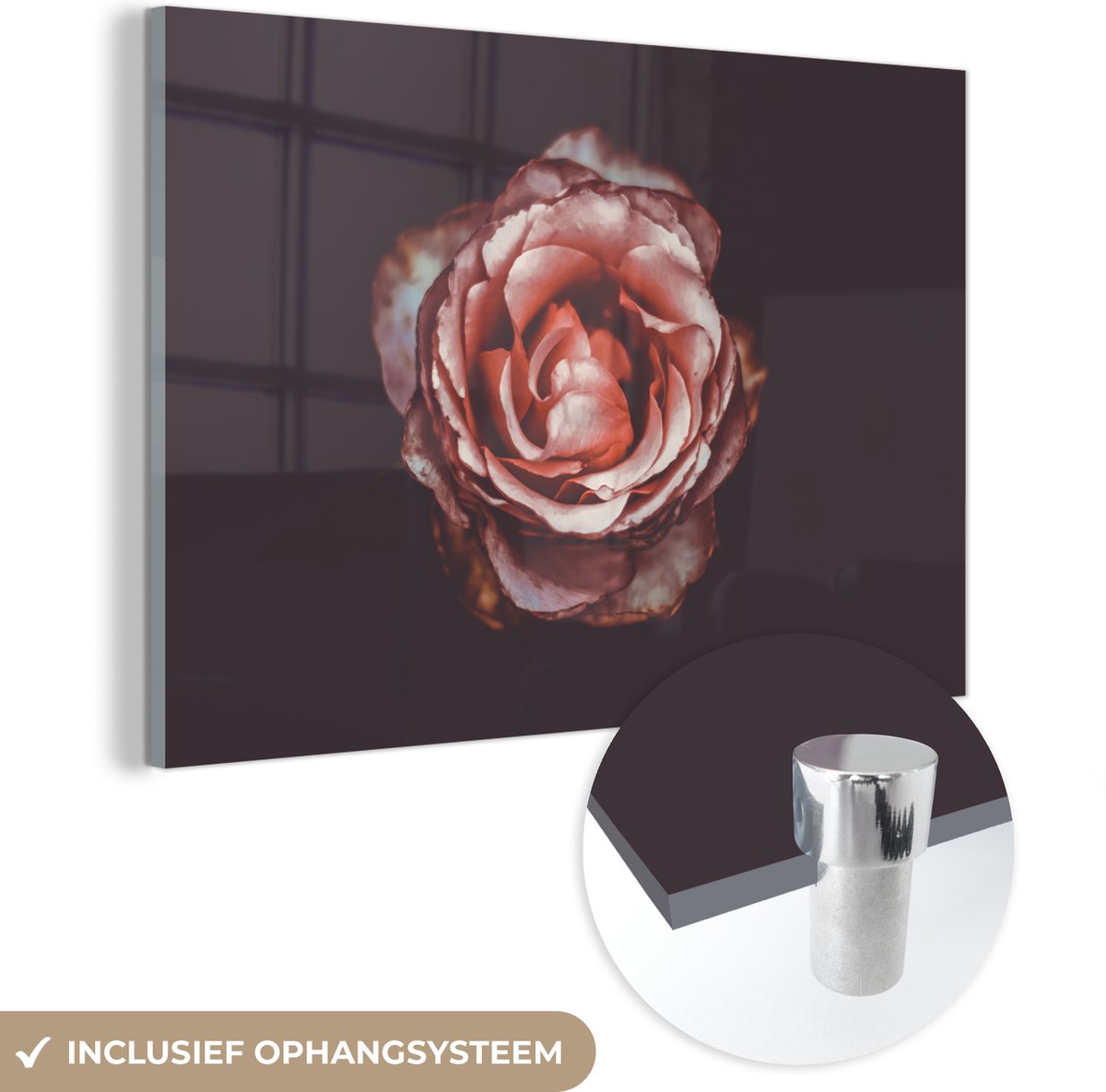 Peintures sur verre - Rose - Fleurs - Portrait - 120x80 cm - Peintures ...