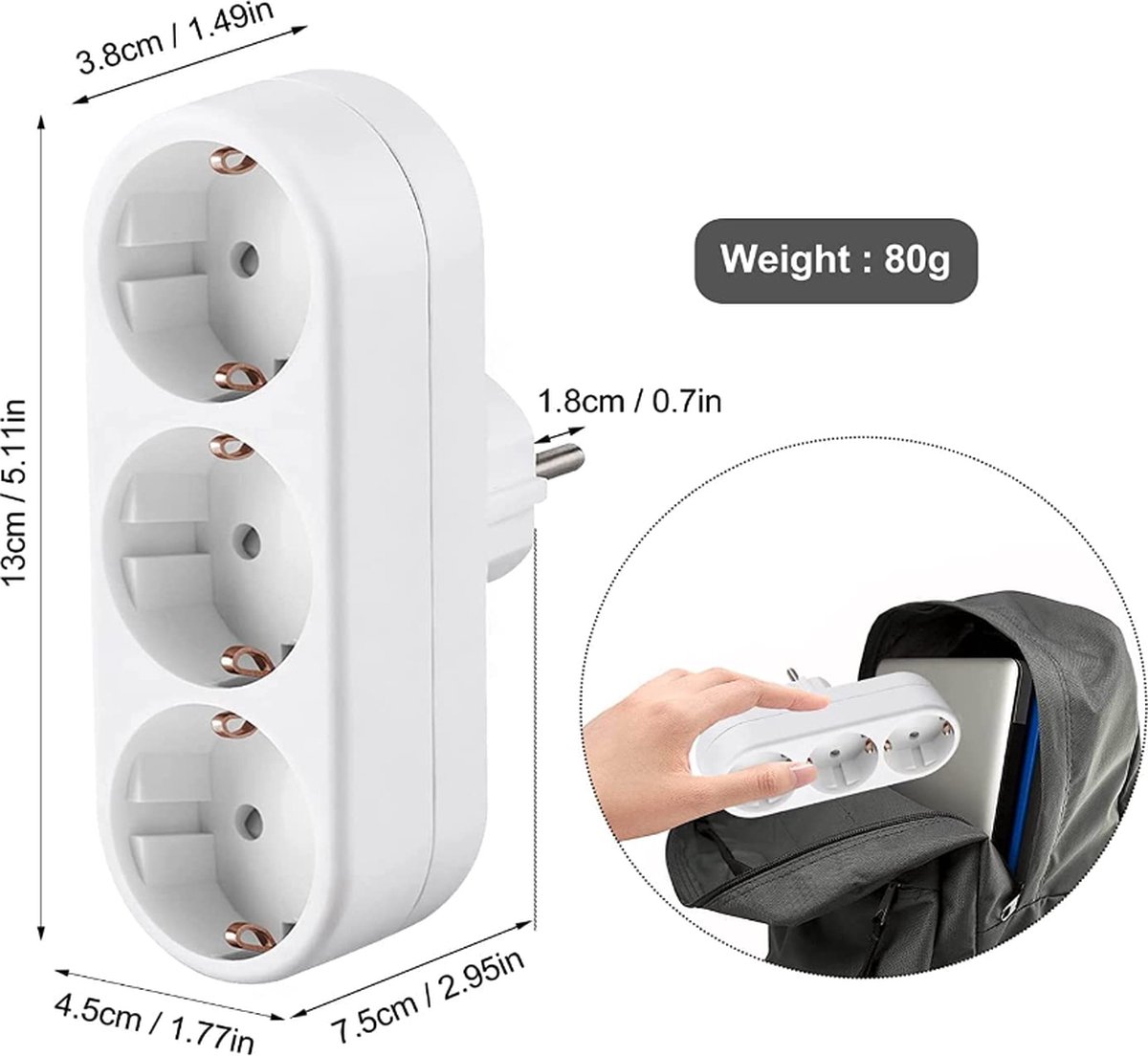 Pakket van 2x stuks stopcontact splitters driedubbel wit ...