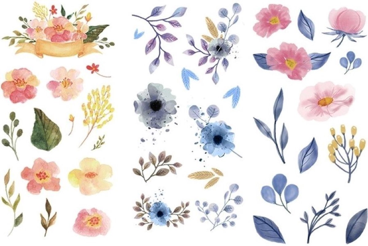 Stickerset Bloemen - 3 vellen - Flower Stickers - Watercolor Flower ...
