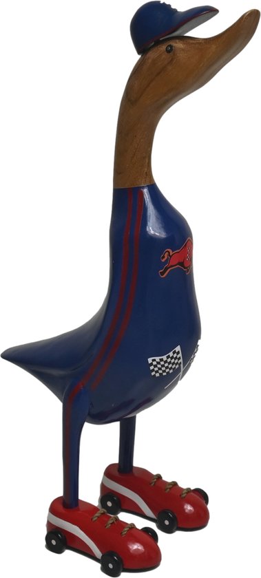 Formule 1 race eend - 25x18x48 - Naturel/blauw/rood - Teak/bamboe | bol.com