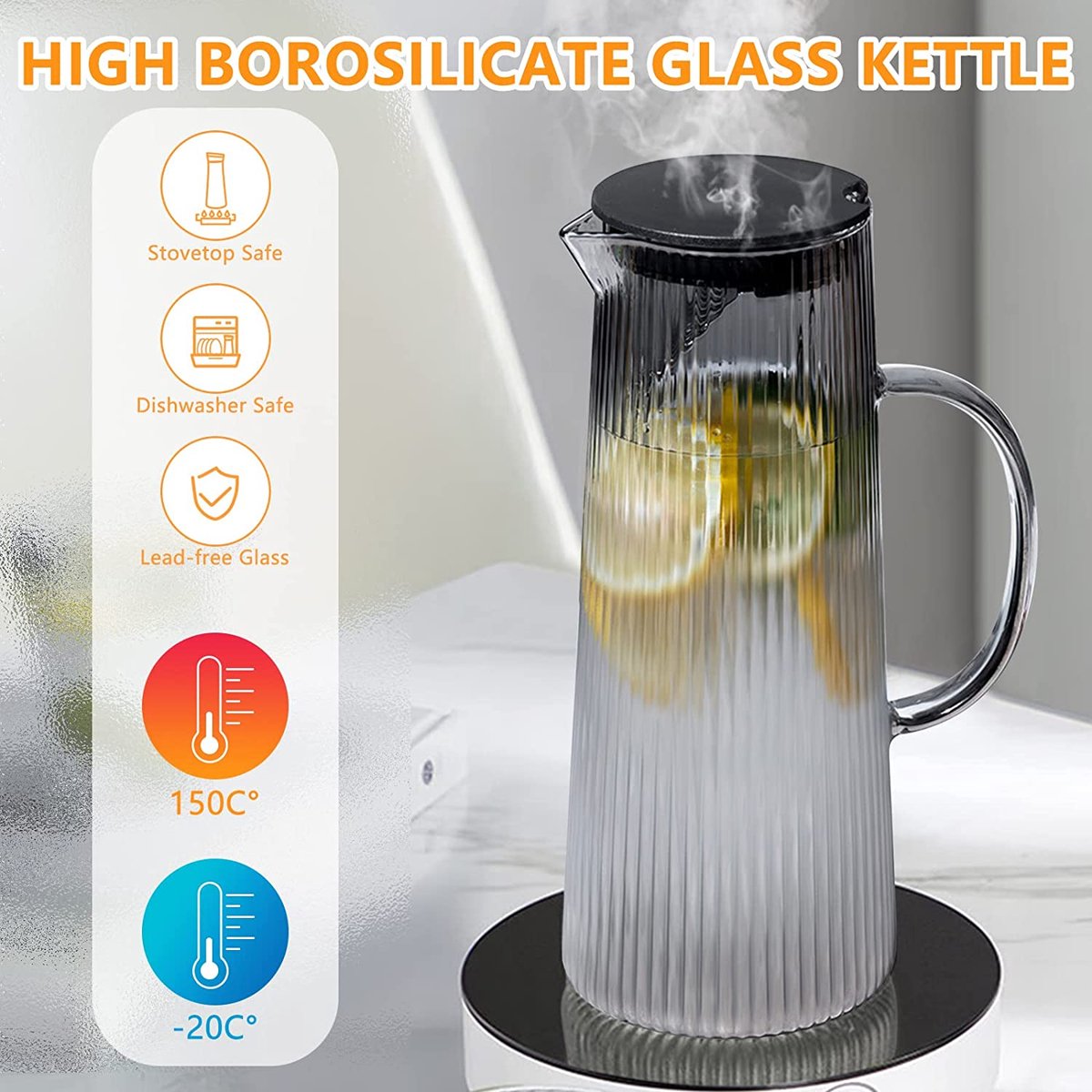 Carafe en Verres , 1,3 litre, avec couvercle, motif rayé, carafe à eau ...