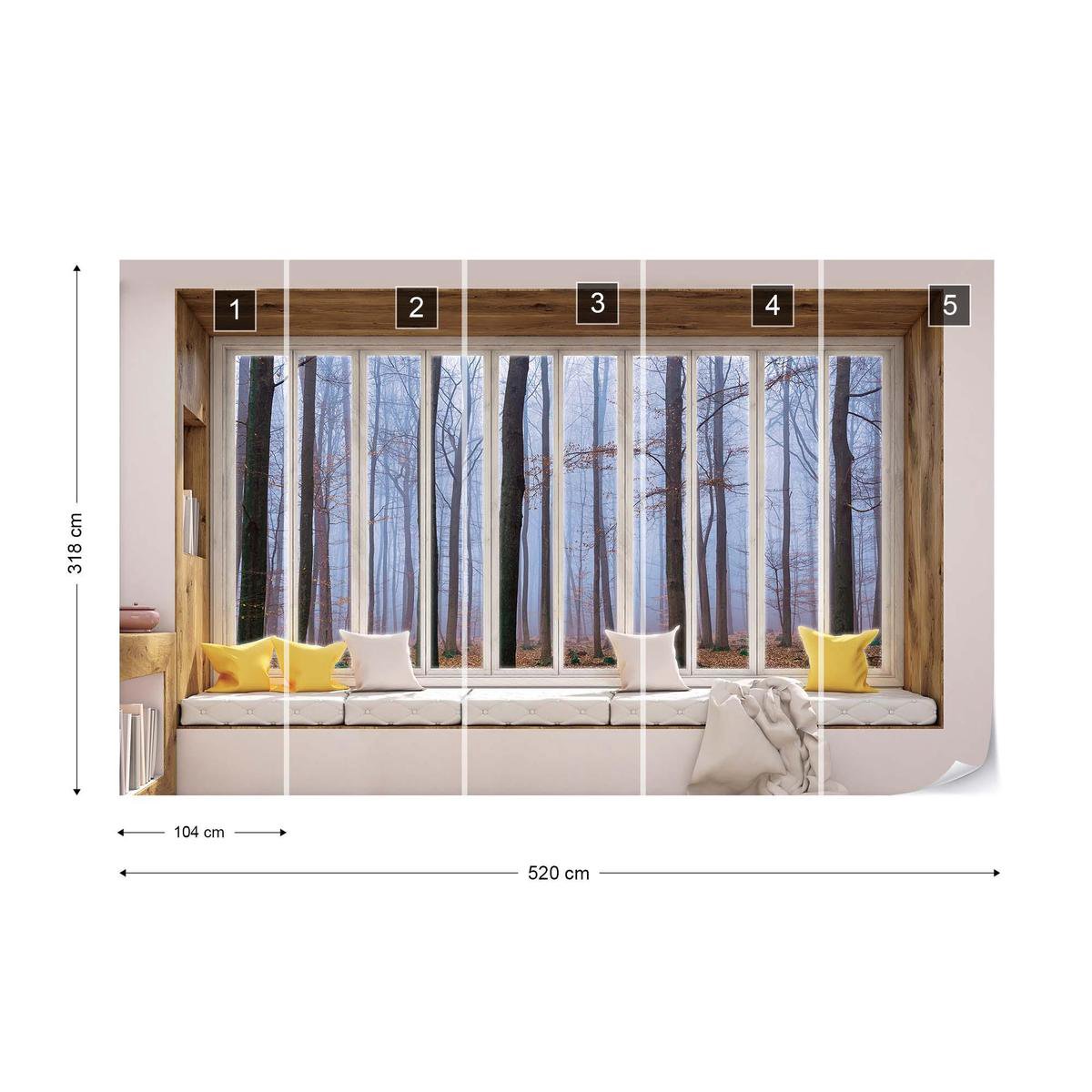 Fotobehang - Vlies Behang - 3D - Uitzicht het Bos met de Mist vanuit ...