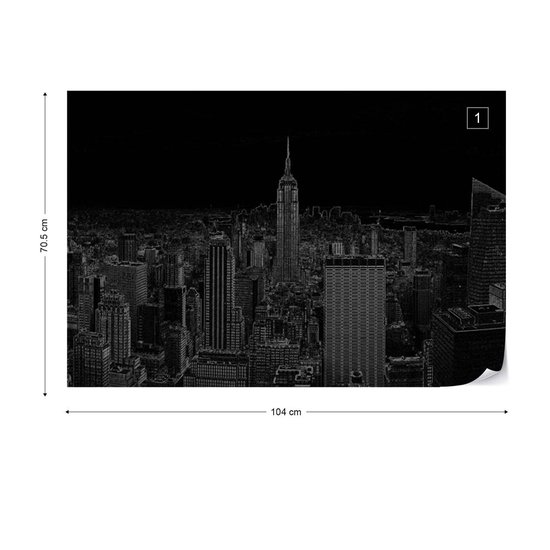 Fotobehang - Vlies Behang - Zwart-witte schets van een stad - 104 x 70 ...