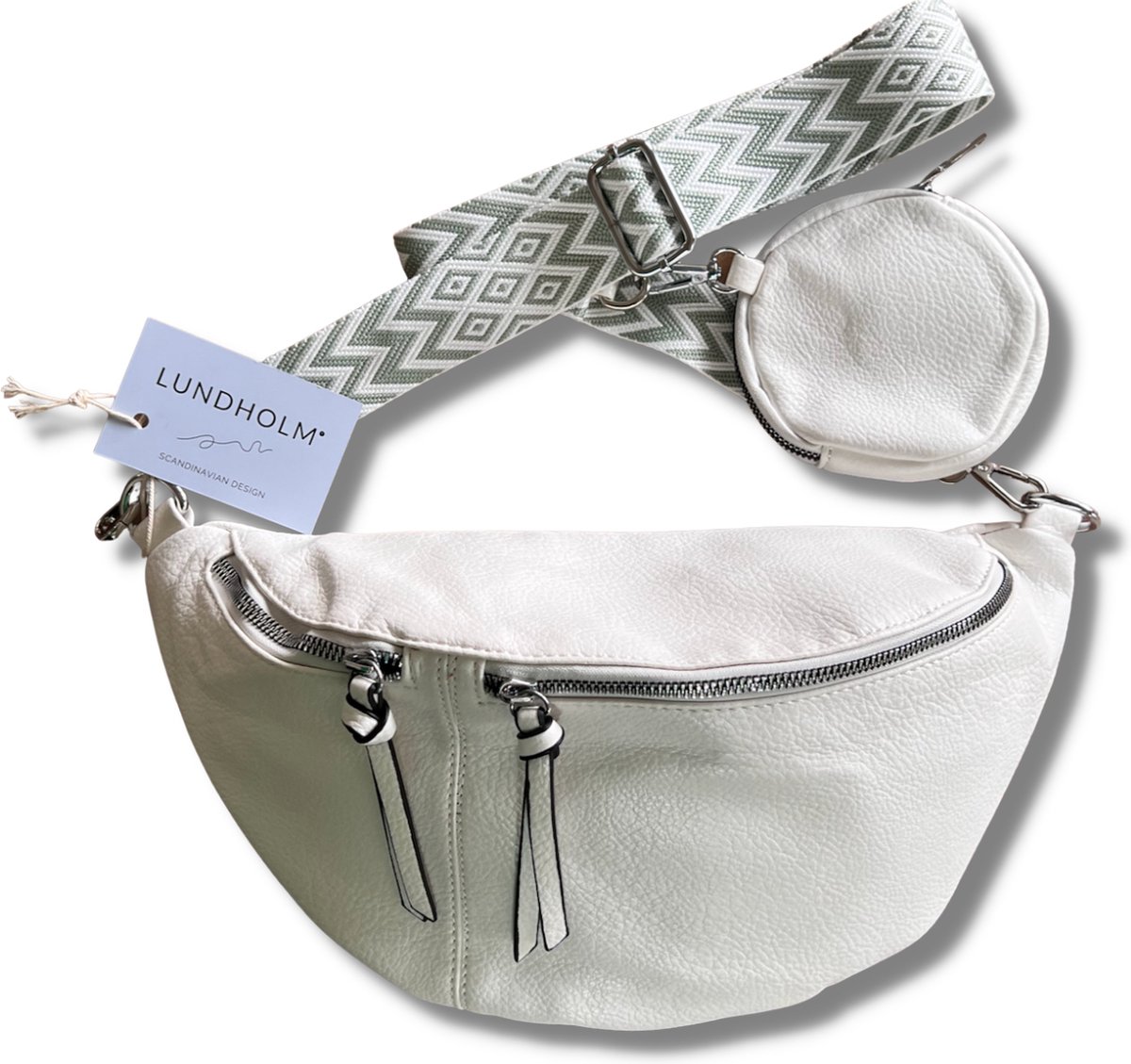 Lundholm heuptasje dames groot wit met tassenriem wit lichtgroen bag ...