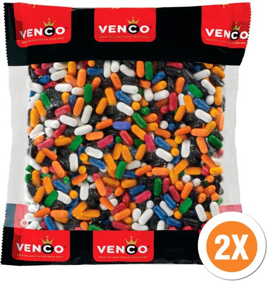 Venco - Kleurendropstaafjes - 2x1 Kilo - Snoep - Drop - Staafjes | bol