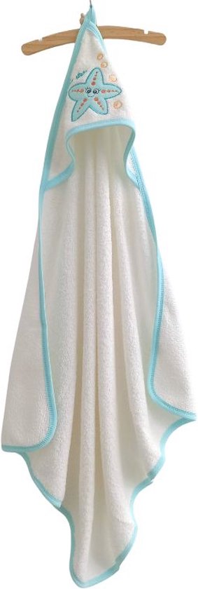Baby Badcape met Capuchon - Badstof handdoek - Wit en muntgroen zeester ...