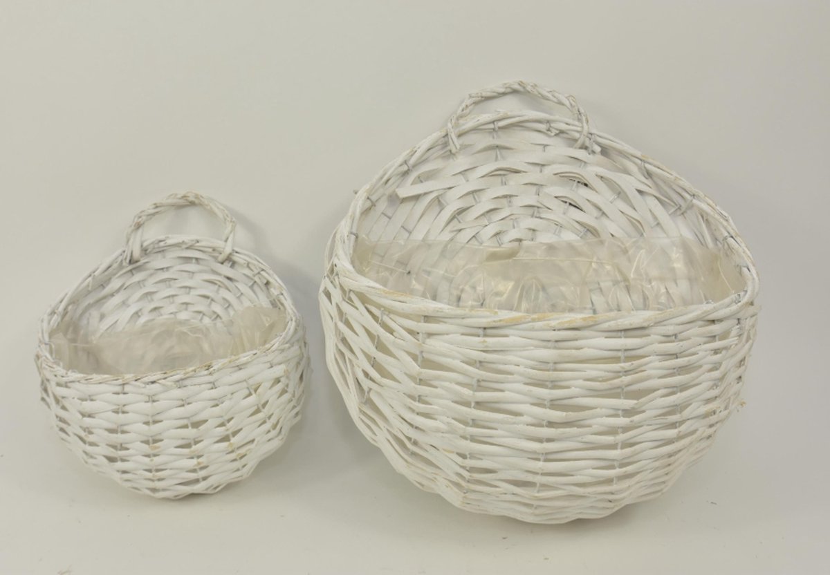 Oneiro Luxe Bloempot Set/2 wandhanger rond riet wit 32x32x38cm – hotel ...