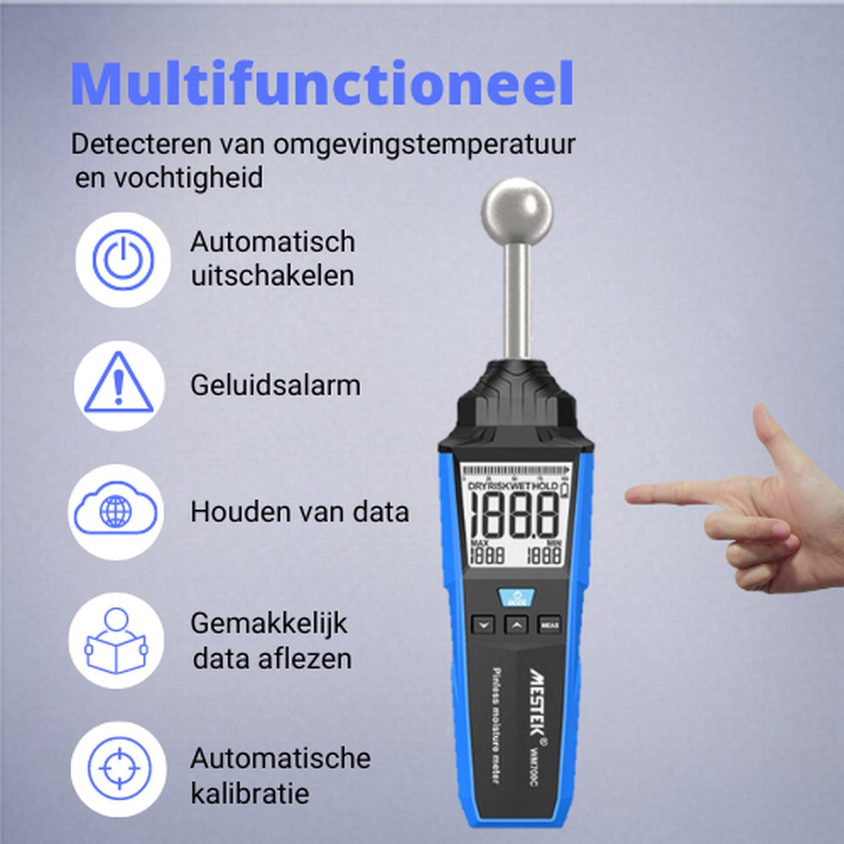 Mestek Pinless Vochtmeter WM700C - Hygrometer - Geschikt voor muren en ...
