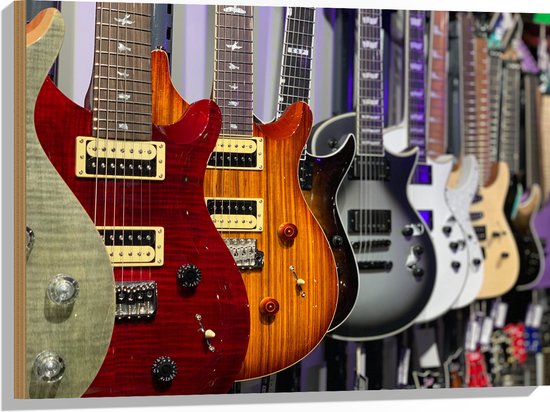 Hout - Rij Verschillende Soorten Elektrische Gitaren - 80x60 cm - 9 mm ...