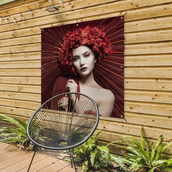 Tuindoek Vrouw - Rood - Portret - Paraplu - 100x100 cm | bol