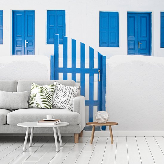 Architectuur - Hek - Wit - Blauw - Deuren - Behangpapier | bol