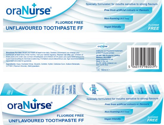 oraNurse smaakloze schuimloze Tandpasta Fluoridevrij (voor de leeftijd ...