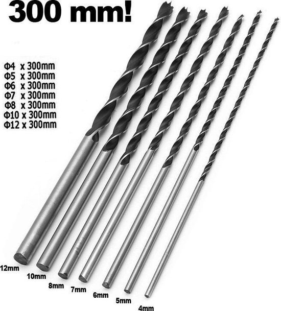 Set van 10x houtboor 5mm extreem lang (300mm!) | bol