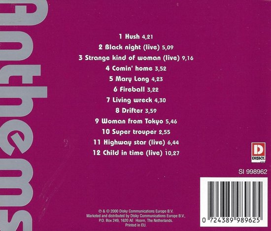 Anthems, Deep Purple | CD (album) | Muziek | bol