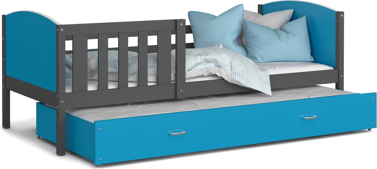 Kinderbed + logeerbed 190x80 cm - grijs/blauw - zonder matrassen | bol.com