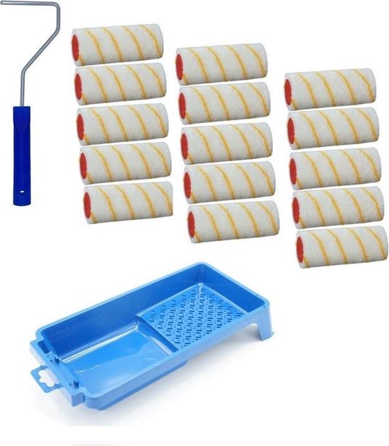 15x verfroller / vachtrollers incl rollerbeugel en verfbakje - 10 cm ...