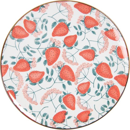 Clayre & Eef Dinerbord Ø 26 cm Rood Groen Keramiek Rond Aardbeien ...