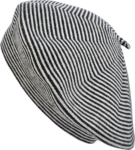 Baret | 28 cm | Zwart | 100% Wol | Rond | Strepen | Melady | MLBE0011 ...