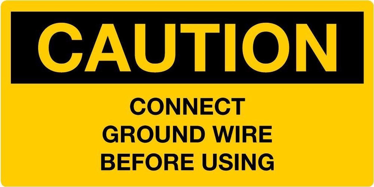 Sticker 'Caution: Connect ground wire before using', geel, 200 x 100 mm ...