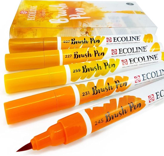 Ecoline “Aarde” Brushpennen set van 5 + 1 Blok Ecoline Papier 20 Vel ...
