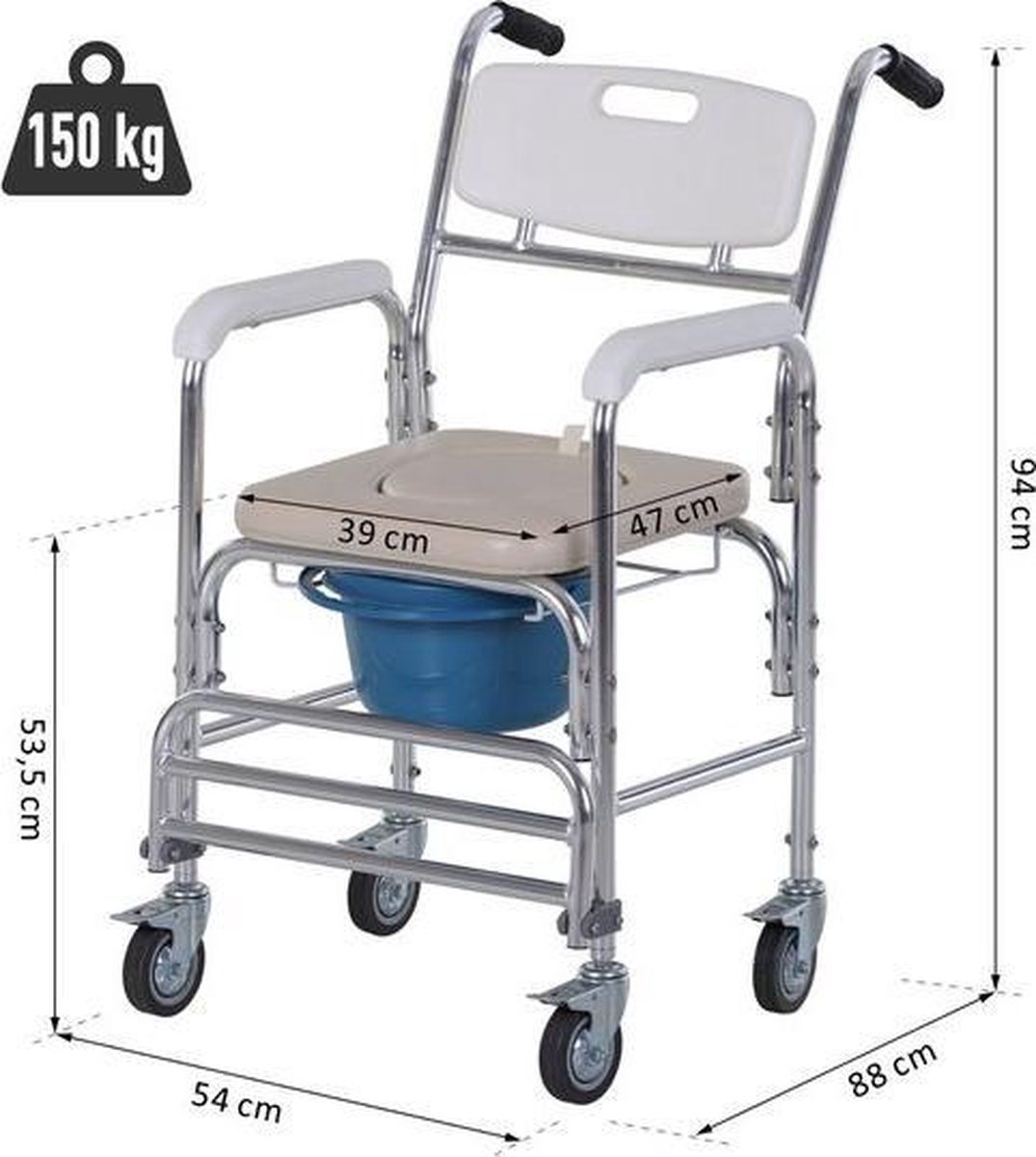 Toilet Rolstoel - Mobiele Verrijdbare Toiletstoel - Met Voetsteun | bol