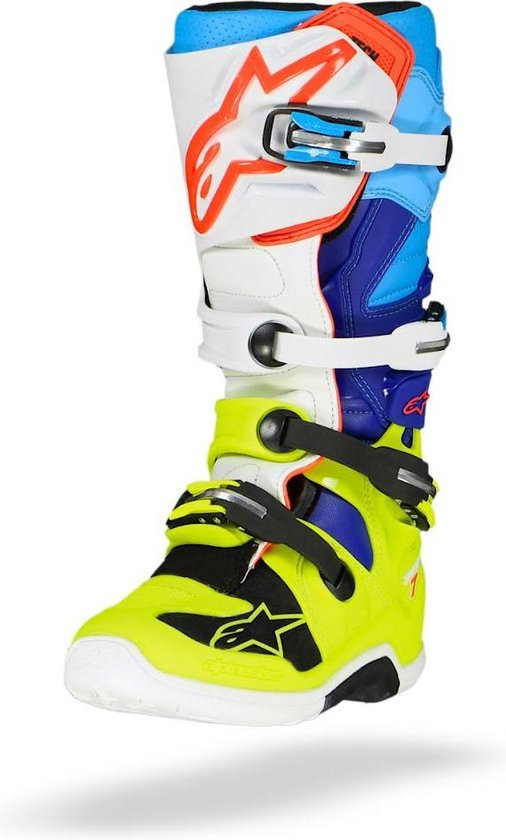 Alpinestars Tech 7 Yellow Fluo White Blue Cyan Motorcycle Boots 12 ...