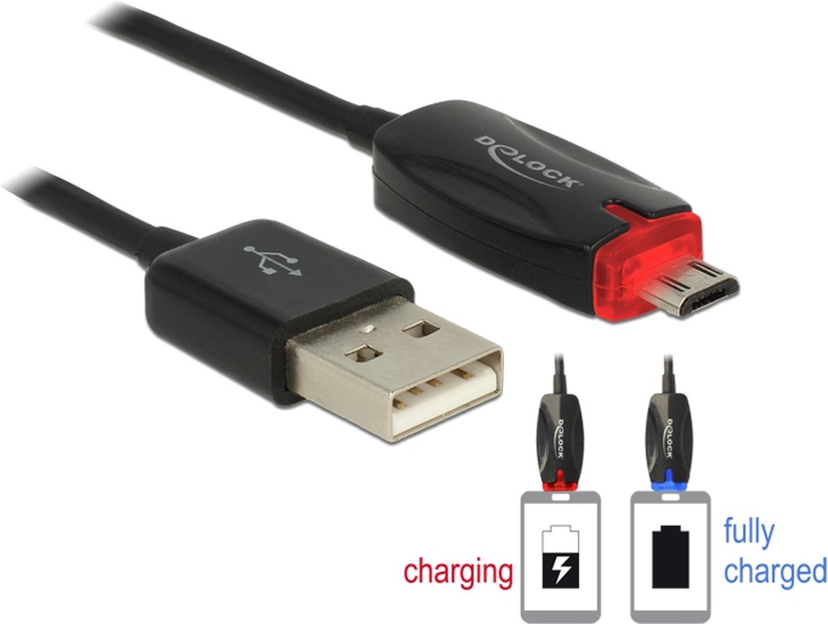 USB Micro B naar USB-A kabel met laadindicator - USB2.0 - tot 1A ...