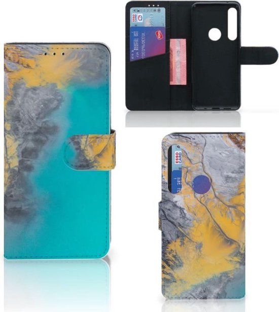Motorola One Macro Bookcase Marmer Blauw Goud | bol