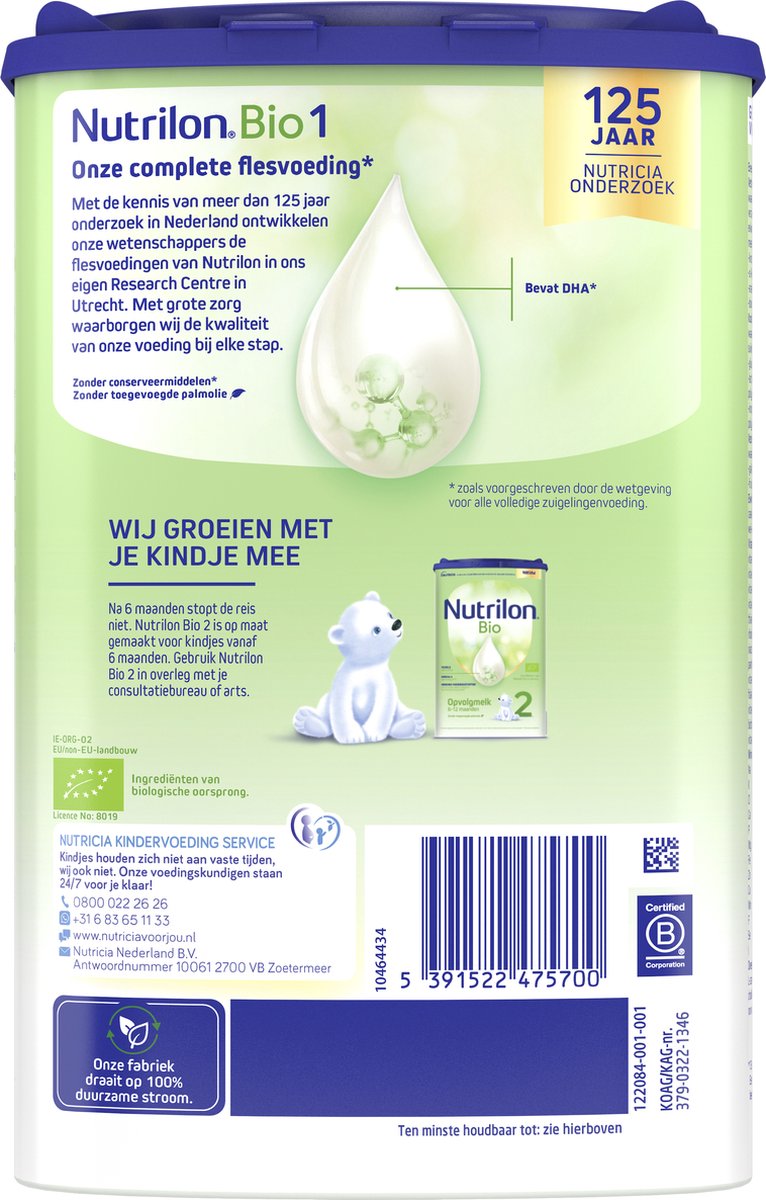 Nutrilon Bio 1 - Volledige Zuigelingenvoeding 0-6 Maanden - 800g - IE ...