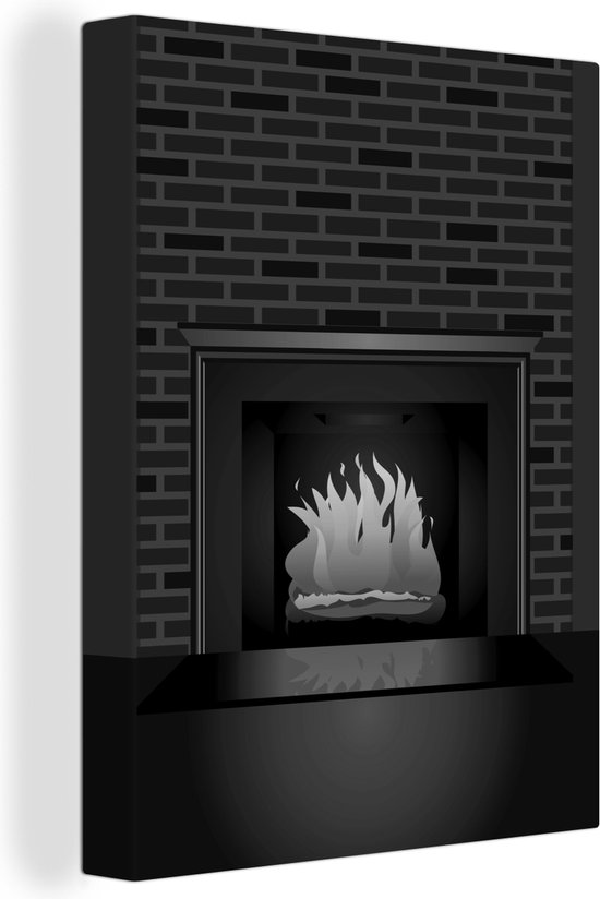 Tableau sur toile Un dessin d'une cheminée en brique - noir et blanc ...