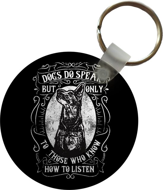 Sleutelhanger - Hond - Retro - Zwart - Wit - Spreuk - Plastic - Rond ...