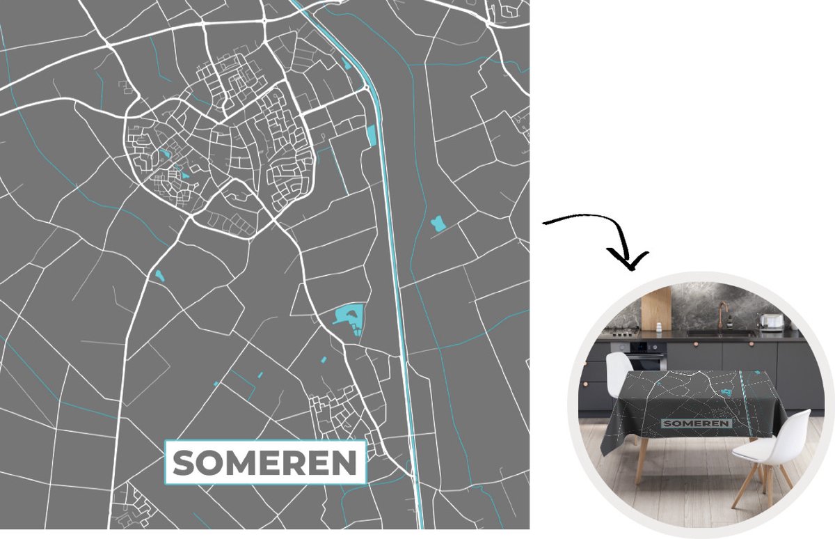 Tafelkleed - Tafellaken - 180x180 cm - Plattegrond - Someren - Kaart ...