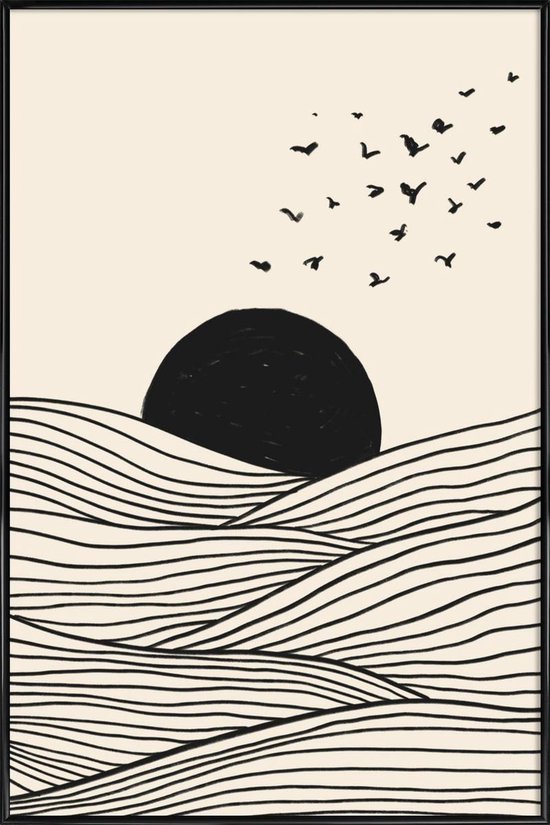 JUNIQE - Poster in kunststof lijst Flying East -13x18 /Ivoor & Zwart ...