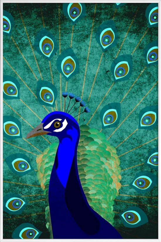 JUNIQE - Poster in kunststof lijst Pfau -30x45 /Blauw & Groen | bol.com