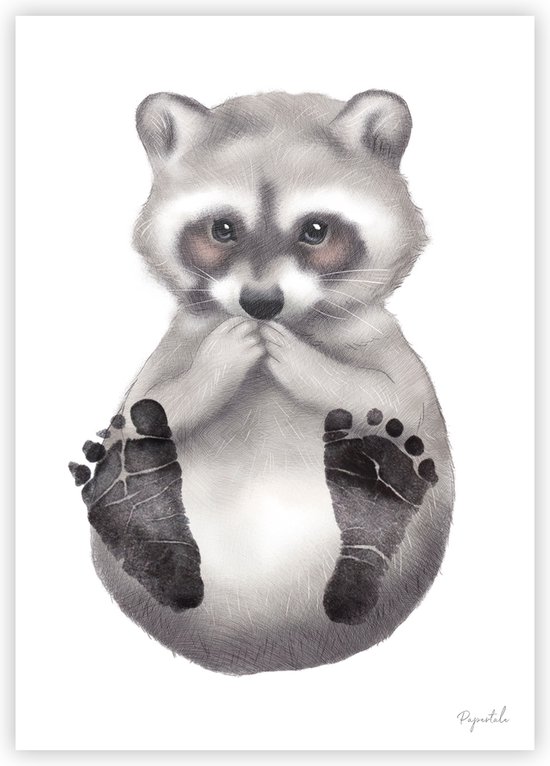 Voetafdruk baby – Wasbeer – Poster kinderkamer – Kraamcadeaus ...