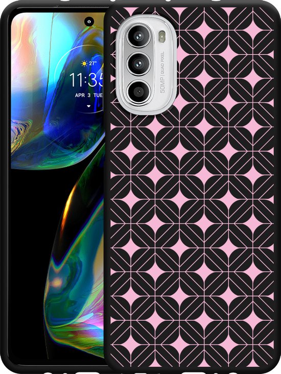 Cazy Hoesje Zwart geschikt voor Motorola Moto G82 - Geometrisch Pink | bol