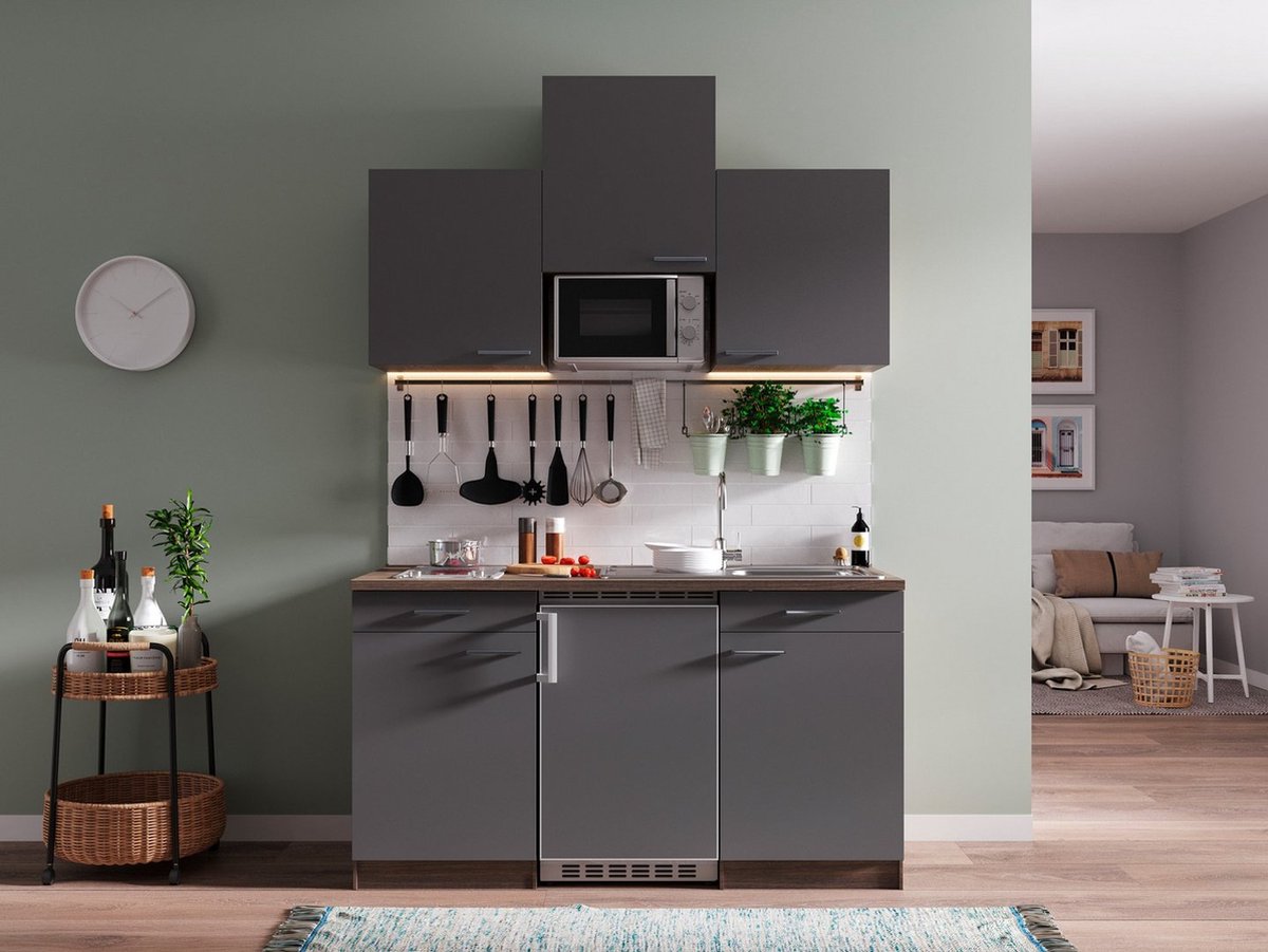 Keukenblok 150 cm - complete kleine keuken met apparatuur - Rood ...