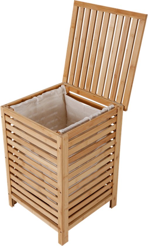 Bamboe wasmand - Duurzaam ontwerp - Met waszak - Trendy wasmand - Met ...