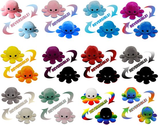 Mood Octopus 2 stuks - Mood emotie knuffel - 20 cm + 30 cm - tiktok | bol