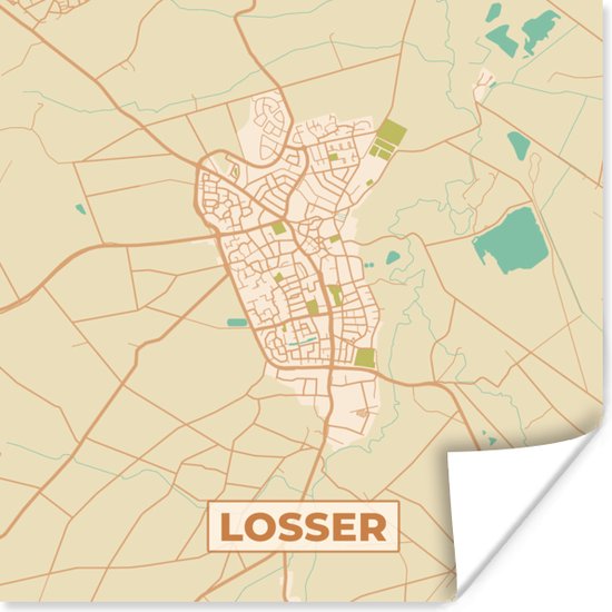 Poster Plattegrond - Kaart - Stadskaart - Losser - 30x30 cm | bol