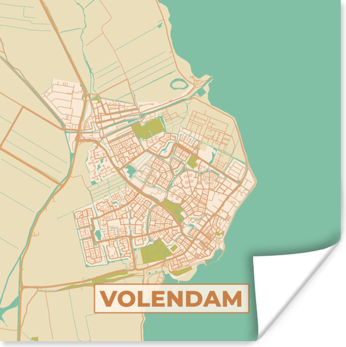 Poster Kaart - Volendam - Plattegrond - Stadskaart - 100x100 cm XXL ...